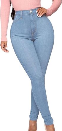 Onsoyours Jeans Damen Vintage L&auml;ssige Denim Strecken Schlank Hochbund Knopfleiste Jeanshose R&ouml;hrenjeans Frauen Hose Boyfriend Jeans Zerrissene Destroyed Jeans B