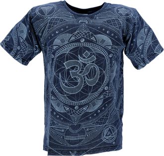 Guru Shop Tibet & Buddhist Art T-Shirt, OM Mandala Stonewash T-Shirt - Dunkelblau, Herren, Baumwolle, Size:M