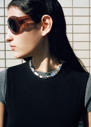 Mango Collier cha&icirc;ne cubes m&eacute;talliques argent - Femme - Taille unique - MANGO