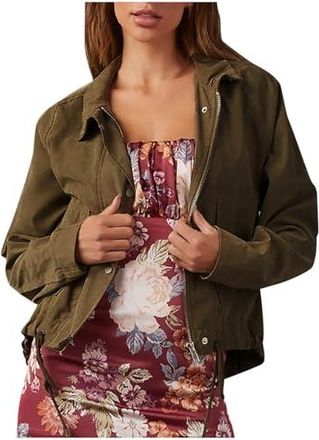 Generic Vestes pour femmes 2026 Veste europ&eacute;enne et dautomne &middot; Manteau l&eacute;ger &agrave; manches longues en velours style moto bouton, caf&eacute;, XXL