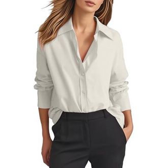 Generic Chemise en satin tendance pour femme avec col en V et col en V - Chemisier habill&eacute; en soie pour le travail - Printemps &eacute;t&eacute; - Tenue dentrevue - Chemisi