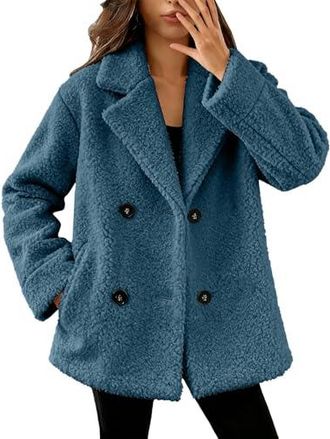 Generic Veste pelucheuse pour femme - Veste polaire chaude et épaisse - Veste dhiver unie avec poches - Tenue pour lextérieur et lhiver, Vert, XXL