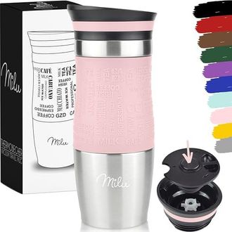 Milu Thermobecher Kaffee to go 370ml, 450ml Isolierbecher Kaffeebecher - 100% Auslaufsicher - Trinkbecher aus Edelstahl - Autobecher doppelwand Isolierung 