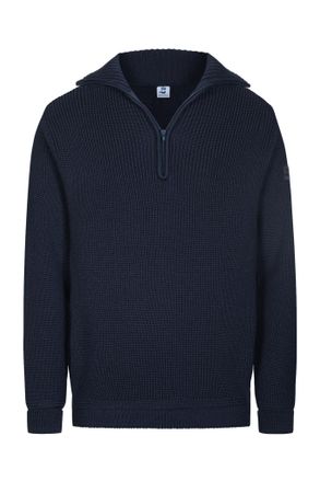 Hanseheld Troyer Merino Blau GOTS 44 | GOTS Zertifiziert | Bio | Pullover | Troyer-Kragen mit Rei&szlig;verschluss | 100% Schurwolle | Made in Germany | Strickpullove