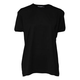 Dolce & Gabbana Femme, Tops, Noir, Taille: 42 FR Tee-shirt en coton noir Goodluck col rond