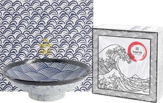 Tokyo Design Studio Aisai Seigaiha, Schale blau-weiß, Ø 24,5 cm, ca. 1200 ml, asiatisches Porzellan, inkl. Geschenk-Verpackung und exklusiven Servietten