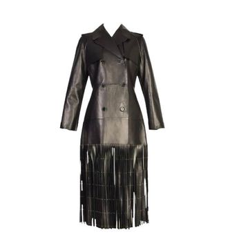 Valentino Garavani Valentino Black Leather Trench Coat with Fringe Detail Size S