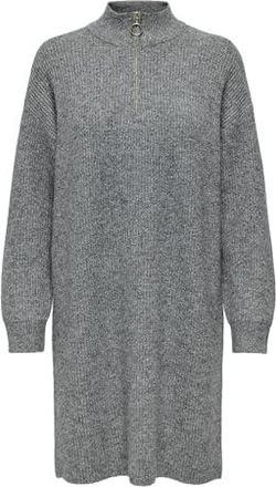 Only Robe en Tricot pour Femmes col Montant Manches Ballon Coupe Ample Fermeture &eacute;clair, Couleurs:Gris-fonc&eacute;, Taille:L