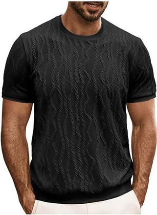 Generic T-shirt pour homme &agrave; manches courtes, t-shirt en tricot avec col rond, t-shirt d&eacute;t&eacute; d&eacute;contract&eacute;, chemise de loisirs, coton bouton de couleur bloquante