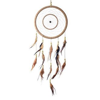 DonDon Gros Attrape-rêves Dreamcatcher avec Perles et Vraies Plumes Marron - Ø 28 cm