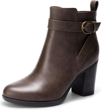 Dream Pairs Damenstiefel mit klobigem Absatz und Stiefeletten,Size 38.5,Braun-Pu,SDAB2431W