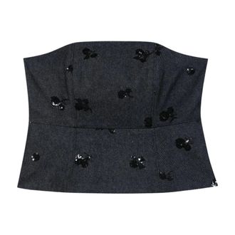 Luisa Cerano Femme, Tops, Bleu, Taille: 40 FR Sequin Denim Corsage