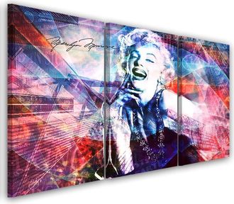 Feeby 3-teilig Leinwandbild 60x30 cm Marilyn Monroe Portr&auml;t Abstrakt Bild Kunstdruck Wand Bild Kunstdruck Wohnzimmer Wohnungs Deko Schauspielerin Popkultur 