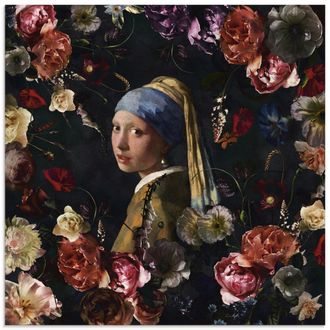 Artland ARTland Wanddeko Glasbilder Wandbild Glas Bild 50x50 cm Blumen Gemälde Porträt das Mädchen mit dem Perlenohrring Renaissance U5KJ