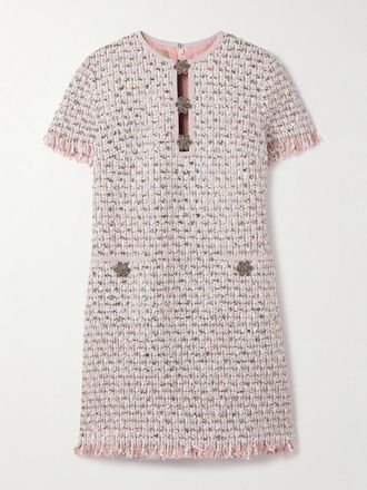 Valentino Garavani Mini-robe En Tweed Métallisé Effilé À Ornements - Rose