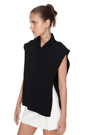 Trendyol Damen Red Collar Knitwear Sweater, Schwarz, L EU