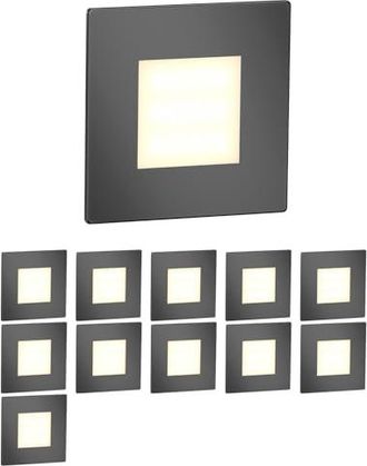 LEDs Com 12 pi&egrave;ces Lumi&egrave;re descalier LED/lampe murale encastr&eacute;e FEX pour lint&eacute;rieur et lext&eacute;rieur, carr&eacute;e, anthracite, 85 x 85mm, blanc chaud