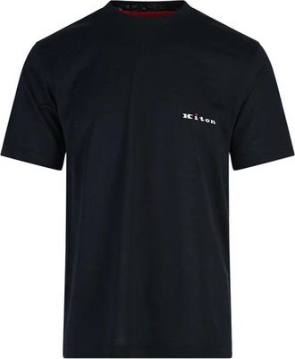 Kiton Homme, Tops, Noir, Taille: 3XL T-shirt en coton avec logo brod&eacute;