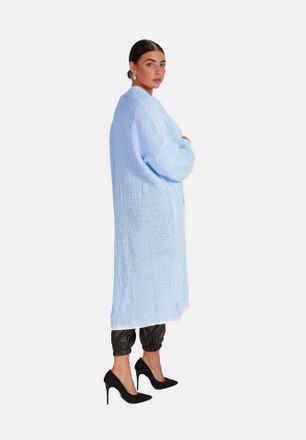 Elara Cardigan - Damen Long Cardigan One Size mit Kontrastborte und Taschen