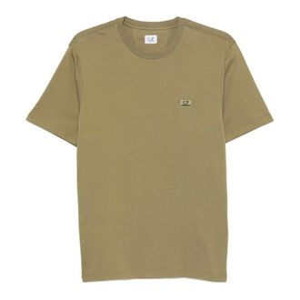 C.P. Company C.p. Company, Homme, Tops, Beige, Taille: M T-Shirt &agrave; Manches Courtes avec Patch Logo en Jersey 30/1