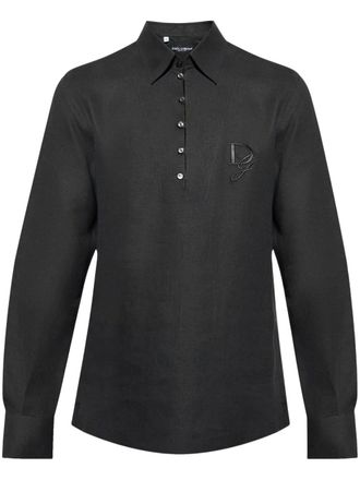 Dolce & Gabbana Leinenhemd mit Logo-Stickerei - Schwarz