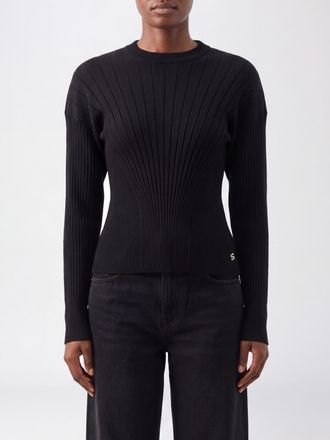 Sportmax Wollpullover mit Rundhalsausschnitt, &uuml;berschnittenen Schultern und Rippb&uuml;ndchen