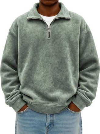 Generic Sweat-shirt pour homme sans capuche - Manches longues - Demi-fermeture &eacute;clair - Col montant - Pull en polaire confortable - T-shirt de sport d&eacute;contrac