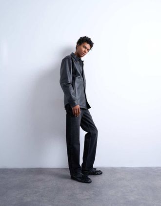 Topman Regular Fit Hemd aus Echtleder in Schwarz