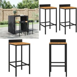 vidaXL Vidaxl - Tabourets de bar lot de 2 noir résine tressée et bois dacacia - Tabouret De Bar - Tabouret De Comptoir - Chaise De Bar - Mobilier De Jardin