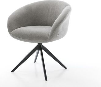 DELIFE Drehstuhl Vinka-Flex mit Armlehnen Strukturstoff Soft Grau Kreuzgestell breit Schwarz 360° drehbar Wippfunktion Taschenfederkern, Esszimmerstühle