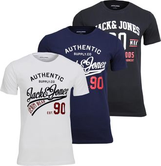 Jack & Jones Herren JJethan Tee SS Crew Neck T-Shirt, 3er Black, XXL
