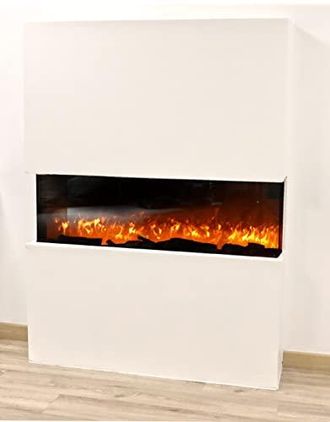 Chemin'Arte Cheminée Électrique Encastrable Effet Flammes 3D LEDs 110 cm, 3 Faces - Conçue en France - Garantie 2 Ans