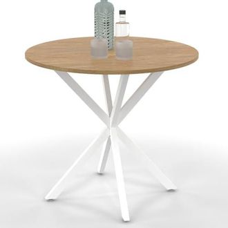 IDMarket Table &agrave; Manger Ronde Alix 4 Personnes Pied araign&eacute;e Bois et Blanc 80 cm