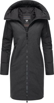 Ragwear Damen Wintermantel Steppmantel in Wolloptik mit Kapuze und hohem Kragen Jumana YOUMODO Black Gr. 3XL