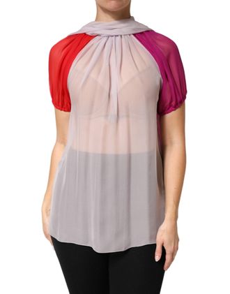 Dolce & Gabbana Womens Multicolor Short Sleeves Silk Blouse Top