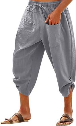 Generic Short de plage en coton et lin pour homme - Taille &eacute;lastique - Confortable - Respirant - D&eacute;contract&eacute; - Vacances, gris, 3XL