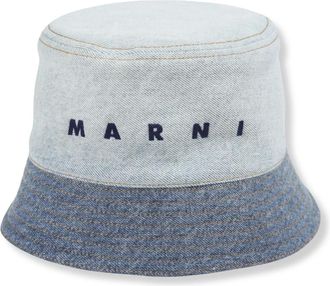 Marni Homme, Accessoires, Bleu, Taille: M Logo Denim Bucket Hat