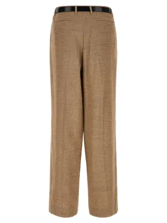 Dolce & Gabbana Tweed-Effect Linen Blend Trousers - Beige