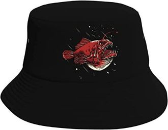 Generic Imprimé Chapeau de Plage Poisson Effrayant Chapeaux de Seau Pliable Bobs Homme pour pêche Filles Camping