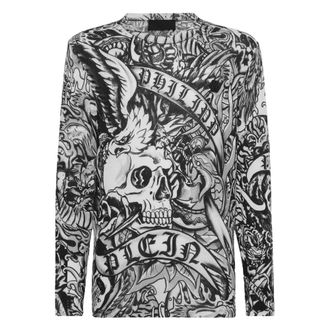 Philipp Plein Homme, Pulls, Noir, Taille: 3XL Pullover Round Neck Tattoo