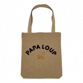 Fabulous Sac Shopping Tote Bag Aspect Lin - Papa Loup Famille Mignon Animal - Sac de Courses Toile Epaisse 360g Beige Naturel Cabas Port&eacute; Epaule Solide Imprim&eacute;