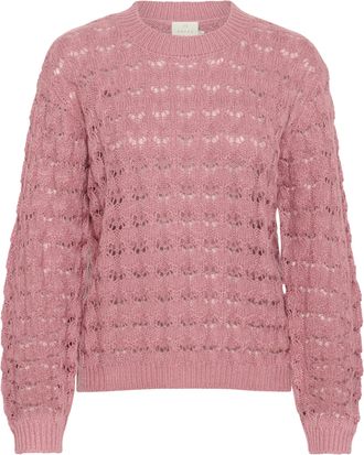 Kaffe Strickpullover KAelena Damen Strickpullover Langarm Lochmuster Strickpulli Rundhals Pullover S, Mesa Rose S