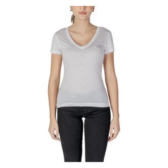 Guess Wei&szlig;es V-Ausschnitt Lyocell T-Shirt - - Tops - Damen - Wei&szlig; - L