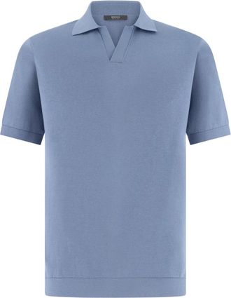 Boggi Milano Homme, Pulls, Bleu, Taille: L Polo &agrave; col ouvert en coton gaz&eacute;