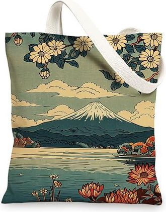 Generic Sacs fourre-tout en toile naturelle, sacs à provisions réutilisables, motif floral vintage, léger, lavable avec bandoulière, Multicolore, 13x15 Inch