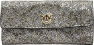 Pinko Pinko Clutches - Textured Silver Leather Clutch With Flap Closure - Gr. unisize - in Grau - f&uuml;r Damen