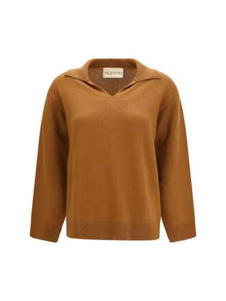 Valentino Womens Cashmere V-Neck Sweater Bright Cuir