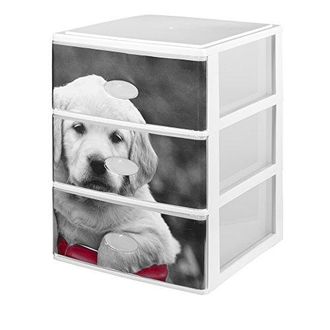 Great Plastic Tolles Kunststoff-Set mit 3 stapelbaren Schubladen, weiße Kristallfront Dez. Hund 380 x 370 x 473 mm, Einheitsgröße, 30