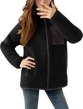 Generic Vestes en polaire pour femme avec fermeture &eacute;clair int&eacute;grale, poches l&eacute;g&egrave;res, manteaux dhiver doux et chauds pour la randonn&eacute;e, les voyages, Noir, L