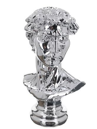 Gilde Figur David Kunstharz silberfarben metallische Optik Davidskopf 38 cm hoch 25 cm breit 17 cm tief